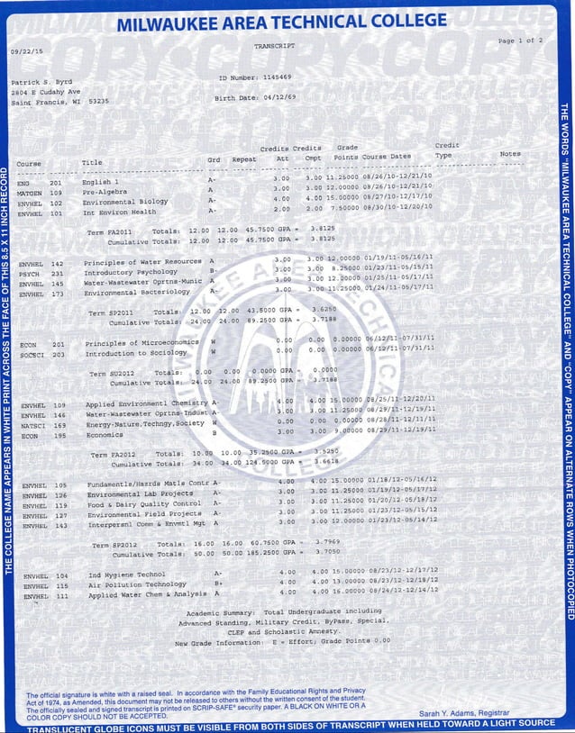 Official Transcripts - Patrick Byrd | PDF