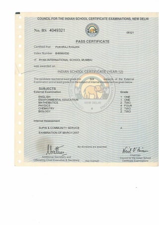 12th Grade Marksheet | PDF