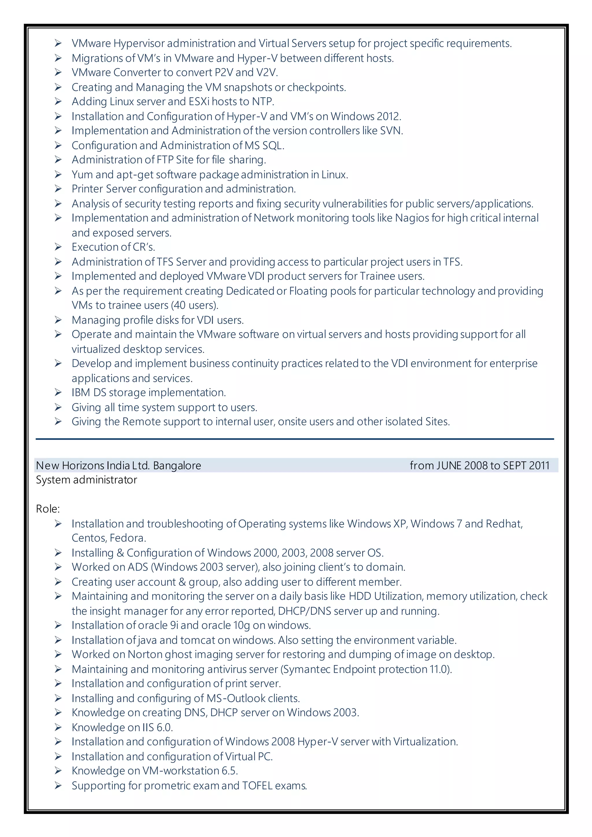 Karthik K-Senior System Admin | DOCX | Operating Systems | Computer Software and Applications