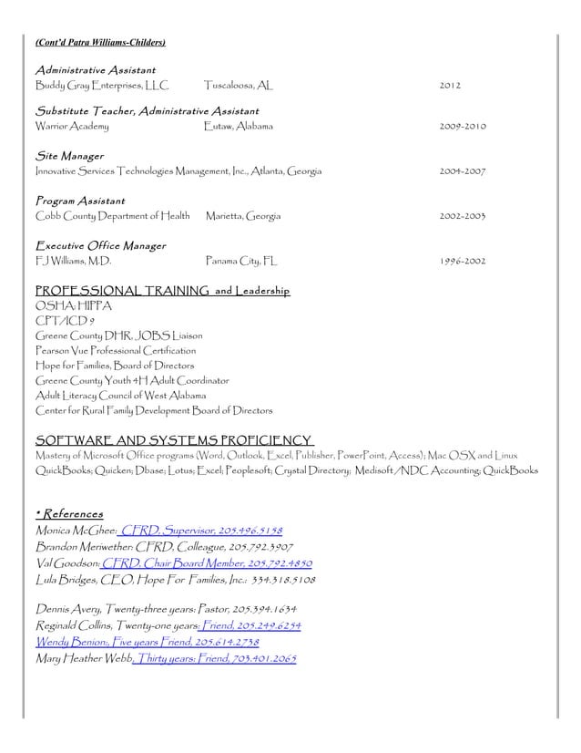 PWilliams Resume December 2015 with references | DOC | Non-Profit Organizations | Industries