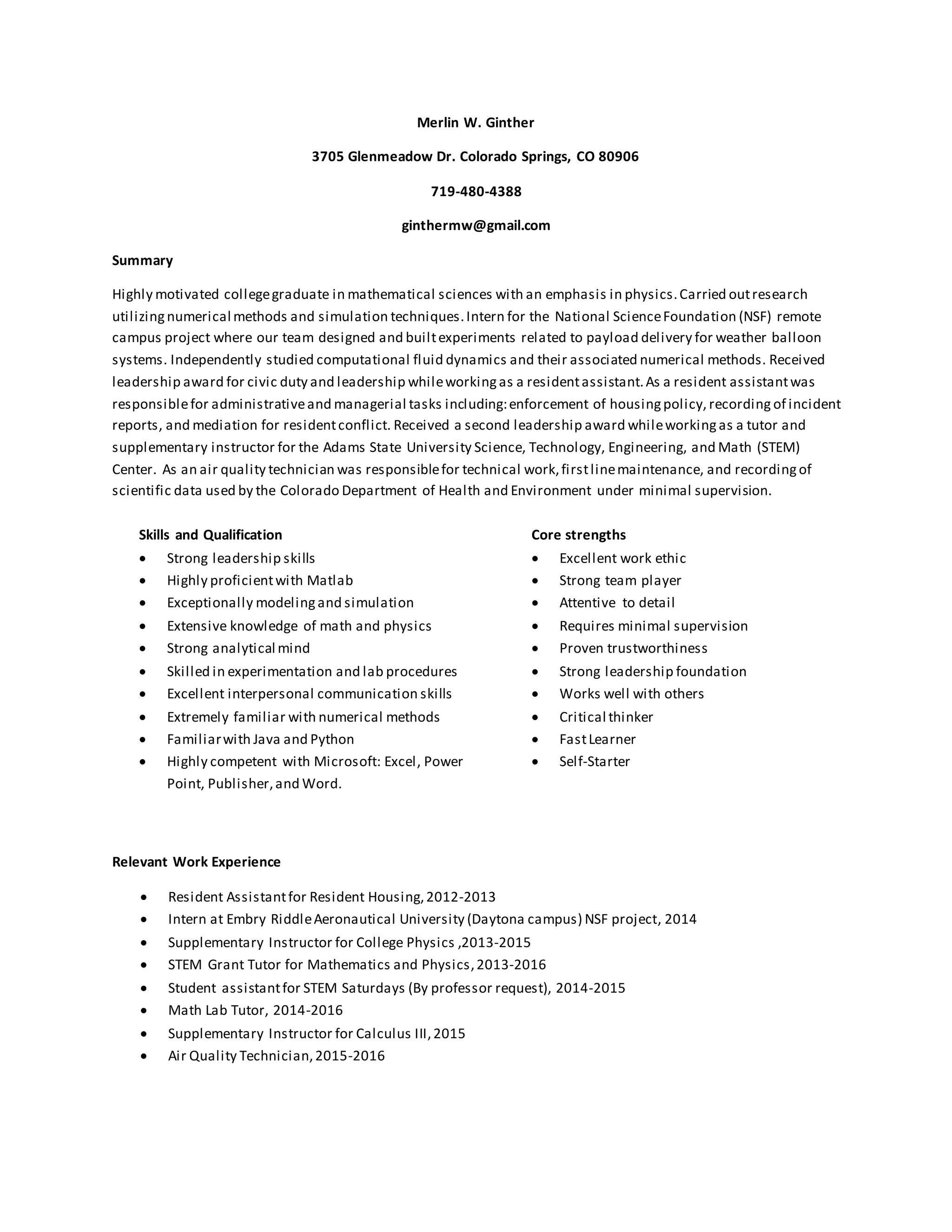 Resume | DOCX | Physics | Science