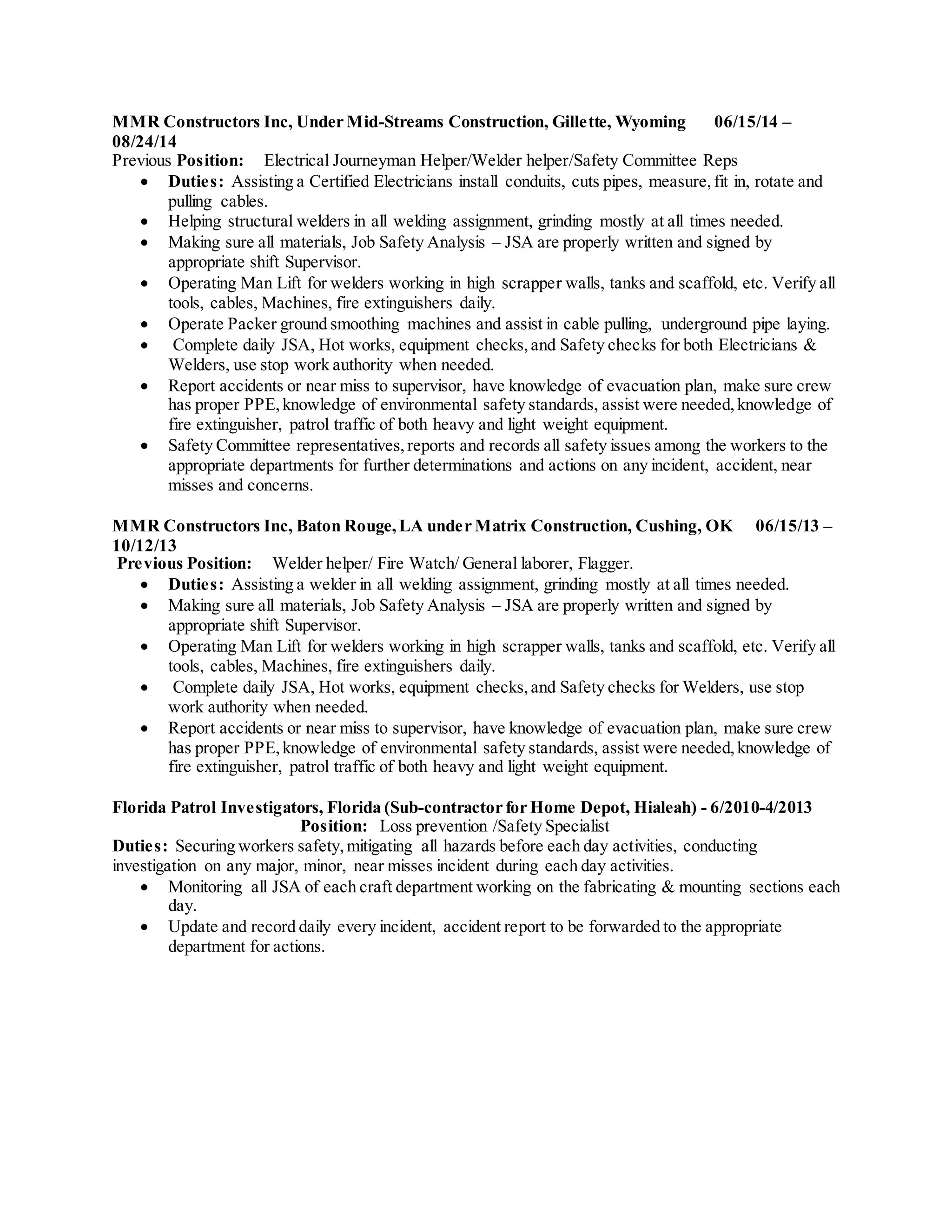 Master degree Safety Resume | DOCX