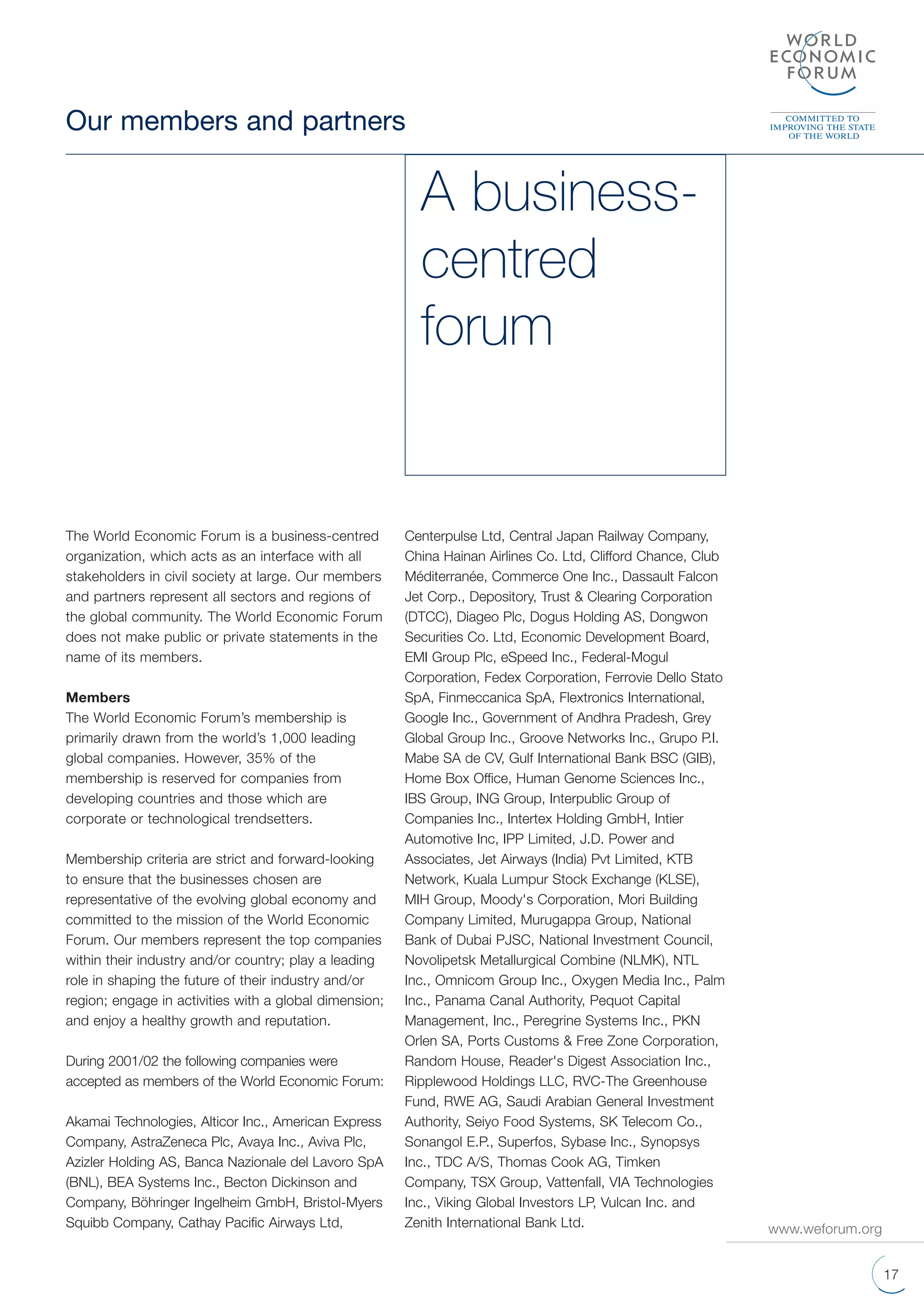 world economic forum Annual Report 2001/2002 | PDF