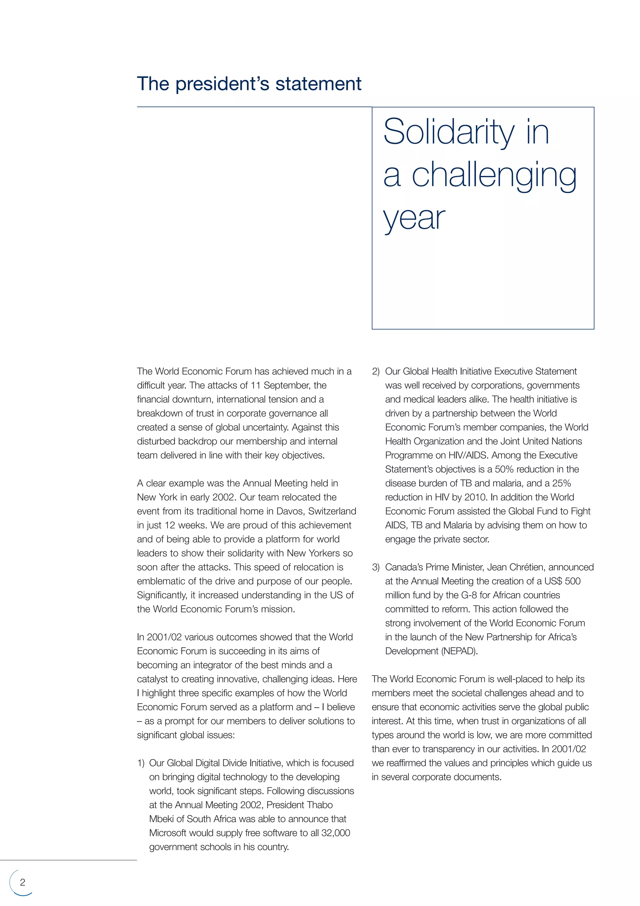 world economic forum Annual Report 2001/2002 | PDF
