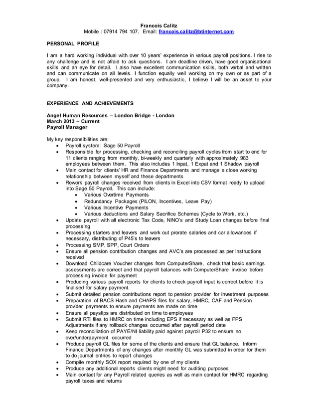 CV 2016 - Francois Calitz | DOCX