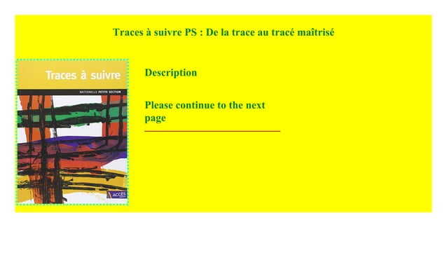 Traces à suivre PS : De la trace au tracé maîtrisé ((P.D.F))^^@@ | PDF