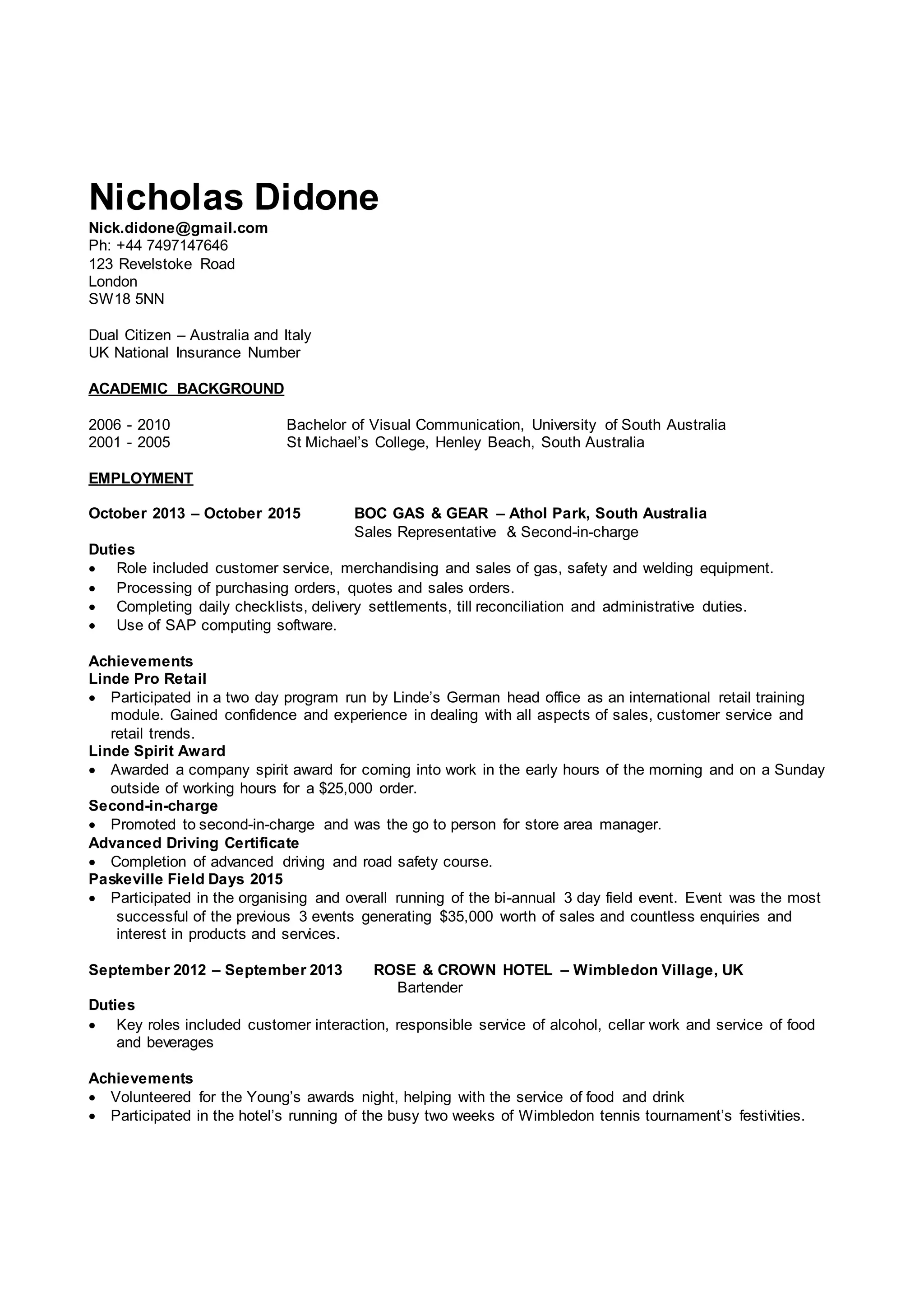 CV-NDidone | DOCX | Business | Business and Finance