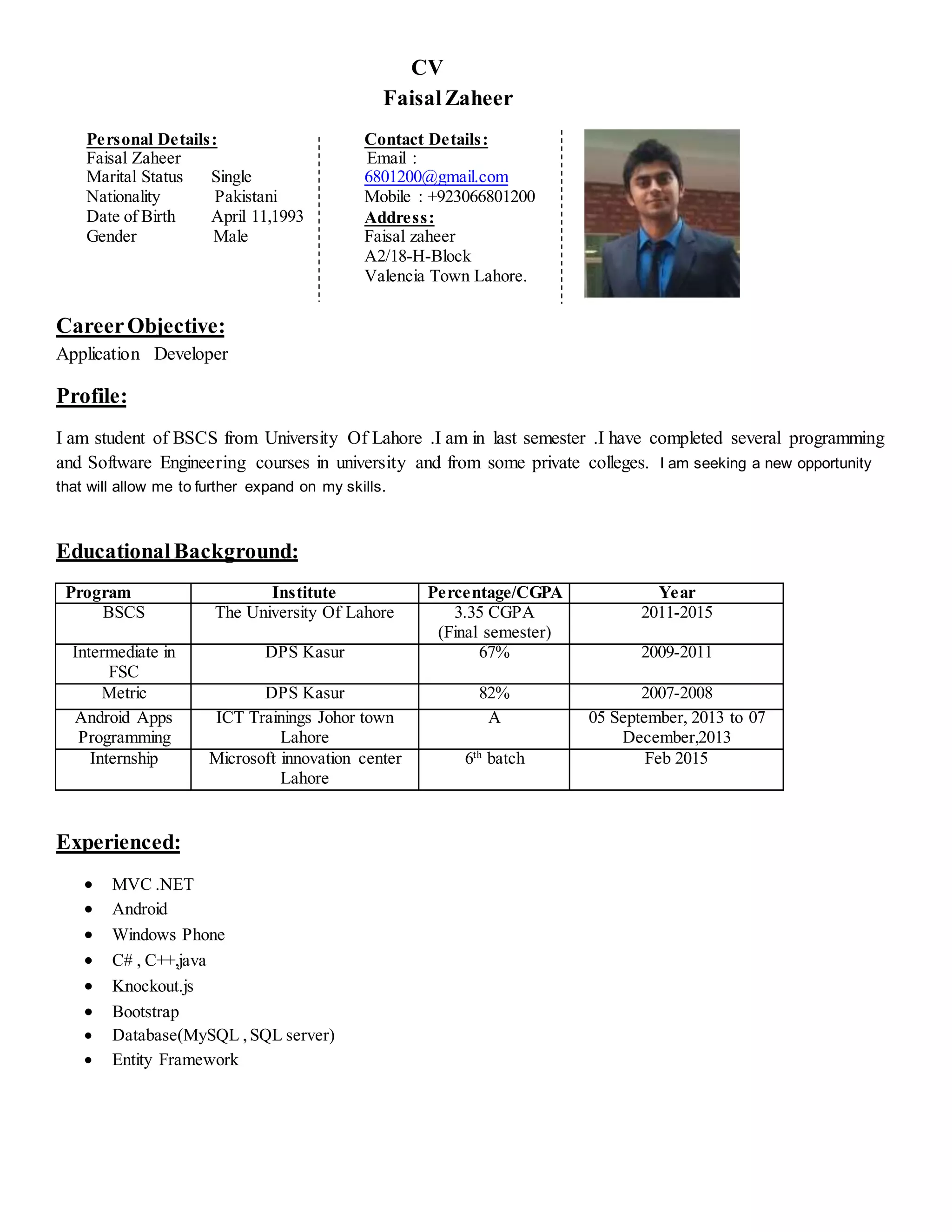 Faisal zaheer Resume v | DOCX