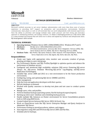new resume of Database Administrator | DOCX