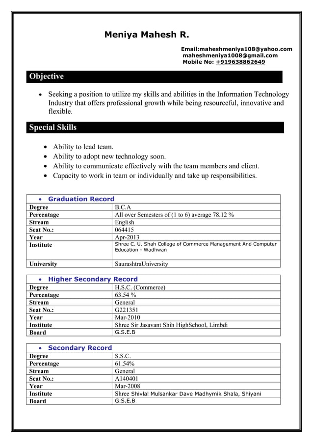 Resume_Mahesh | DOC | Programming Languages | Computing