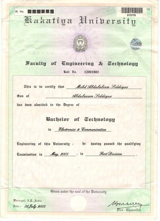 abdul Aleem B.tech Certificate | PDF