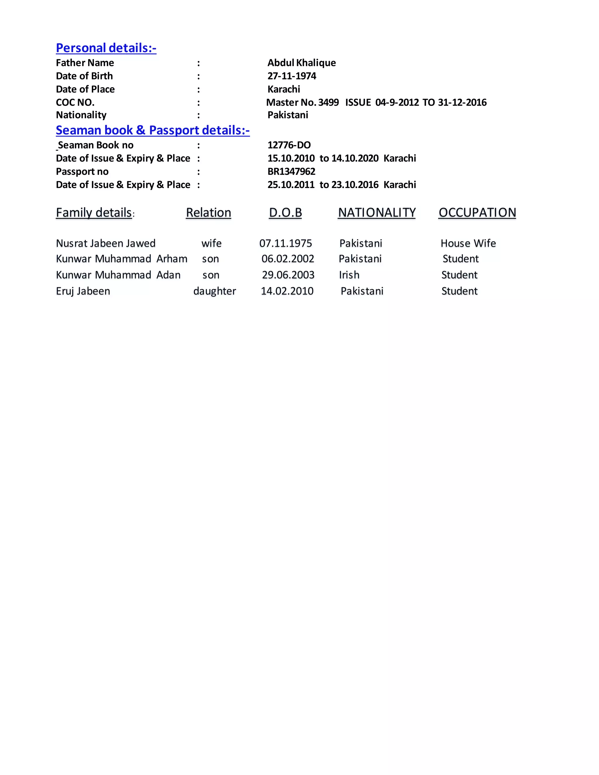 Capt, Kanwar Jawed Akhter CV | DOCX