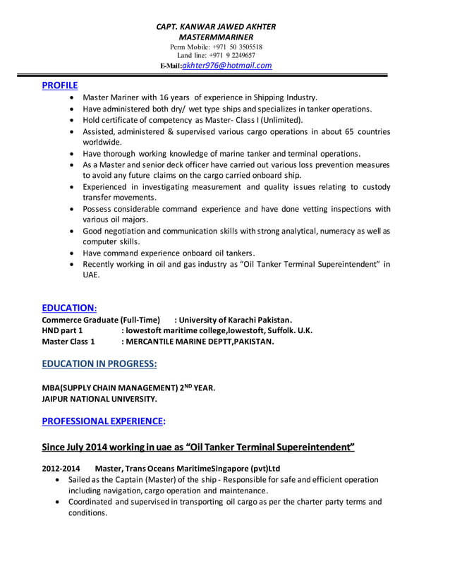 Capt, Kanwar Jawed Akhter CV | PDF