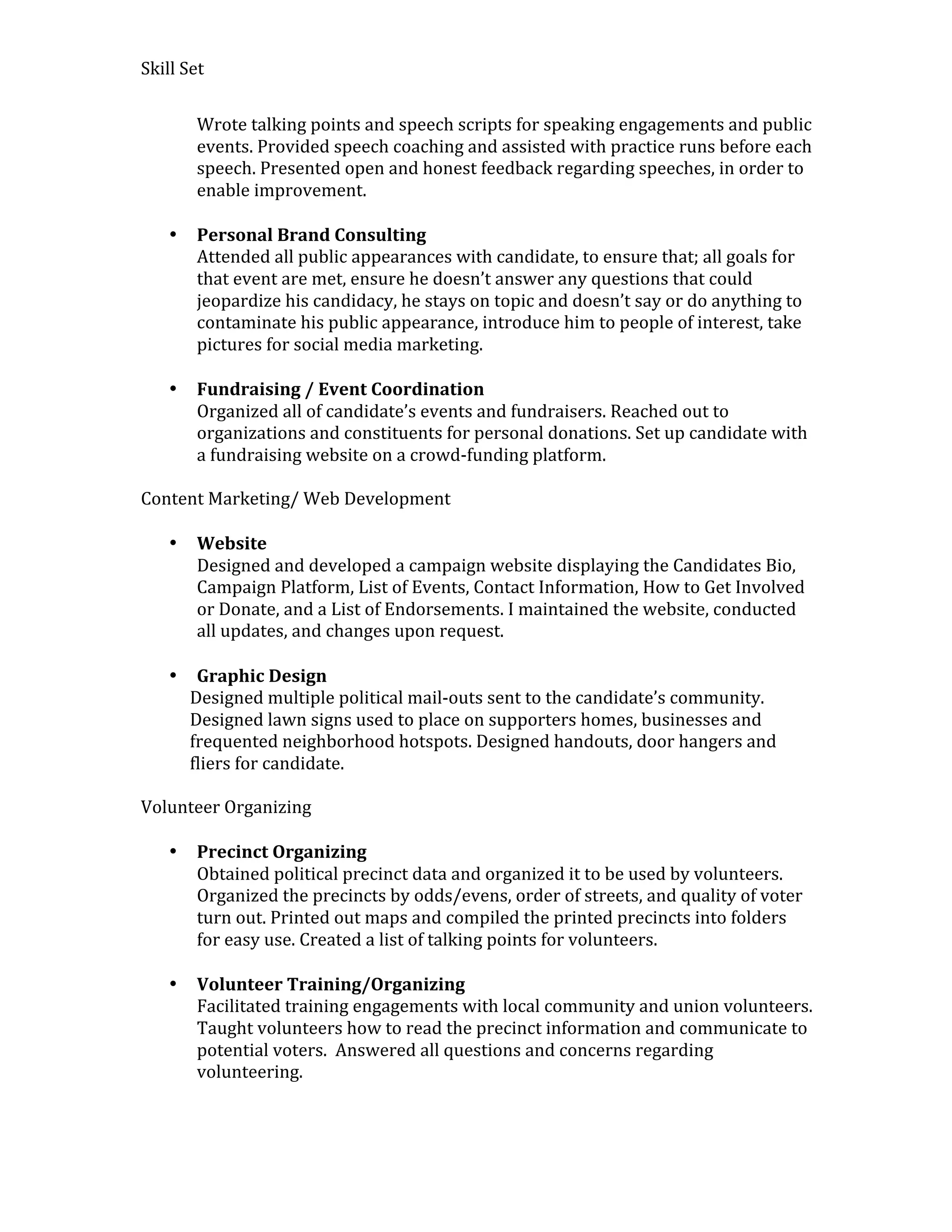 Skill Set Summary. | PDF | Elections | Politics