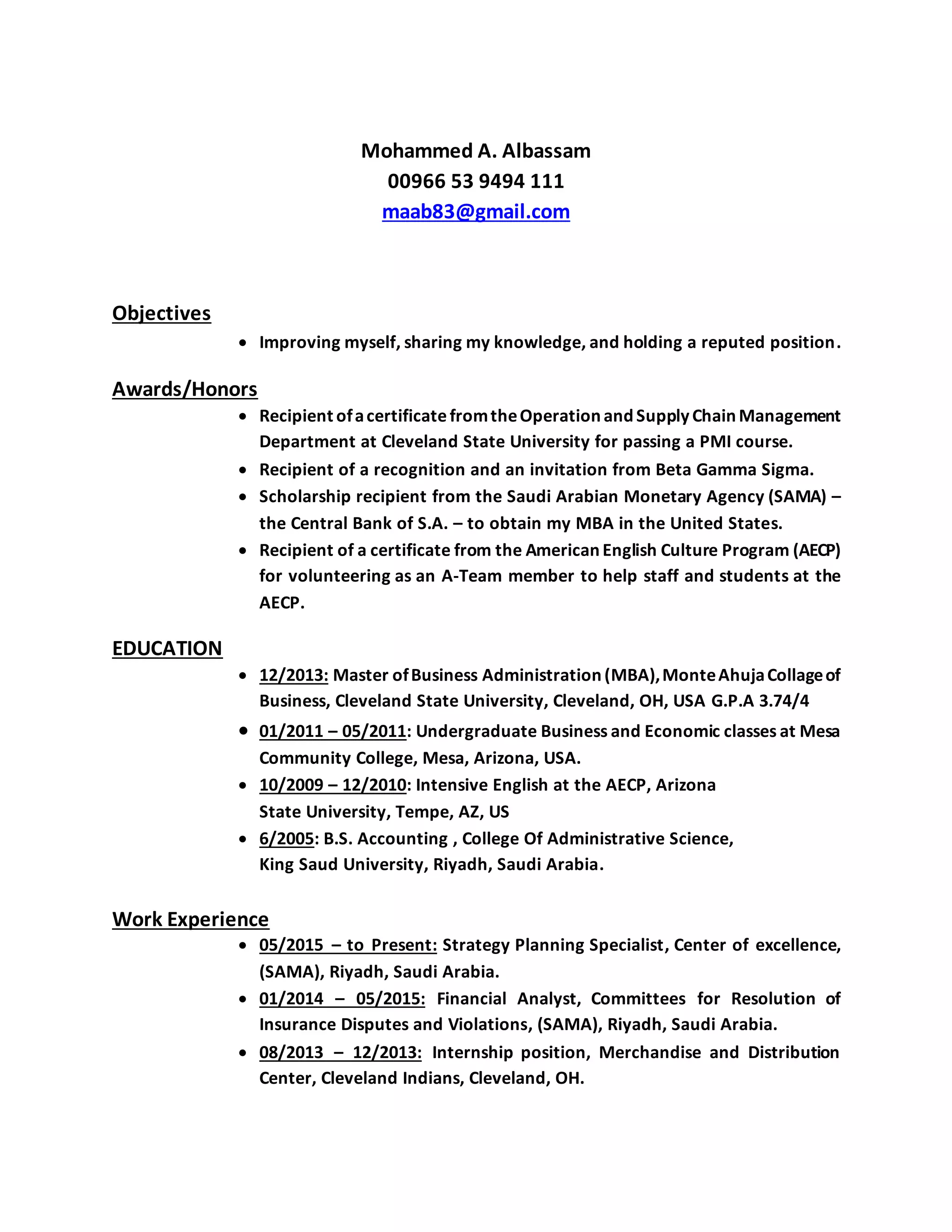 My Resume | DOCX | Consumer Banking | Personal Finance