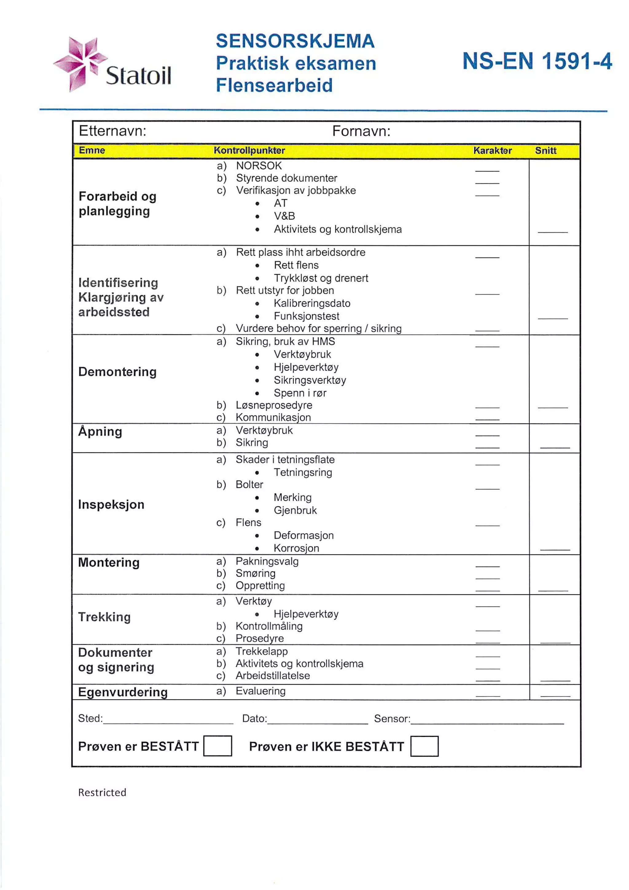 Sensor Skjema .Praktisk Eksamen flensearbeid. | PDF