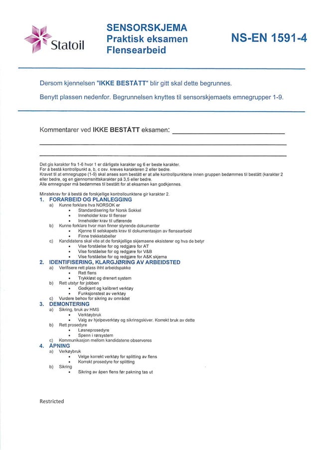 Sensor Skjema .Praktisk Eksamen flensearbeid. | PDF