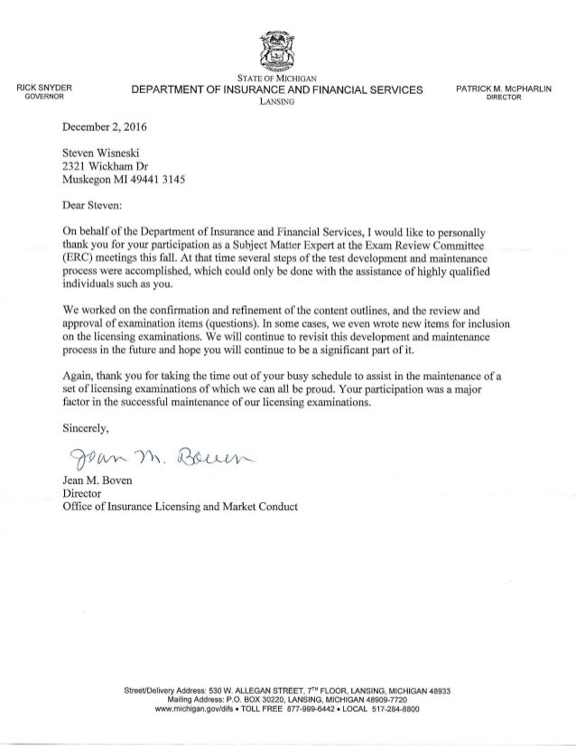 State of MI Letter