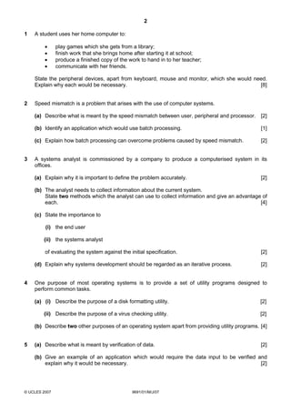 Computing 9691 Test paper Paper 1 for May / June 2007 Cambridge | PDF