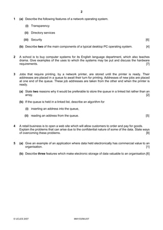 Computing 9691 Test Paper Paper 3 for May / June 2007 Cambridge | PDF