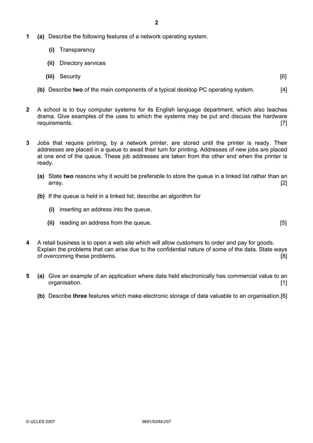 Computing 9691 Test Paper Paper 3 For May June 2007 Cambridge Pdf