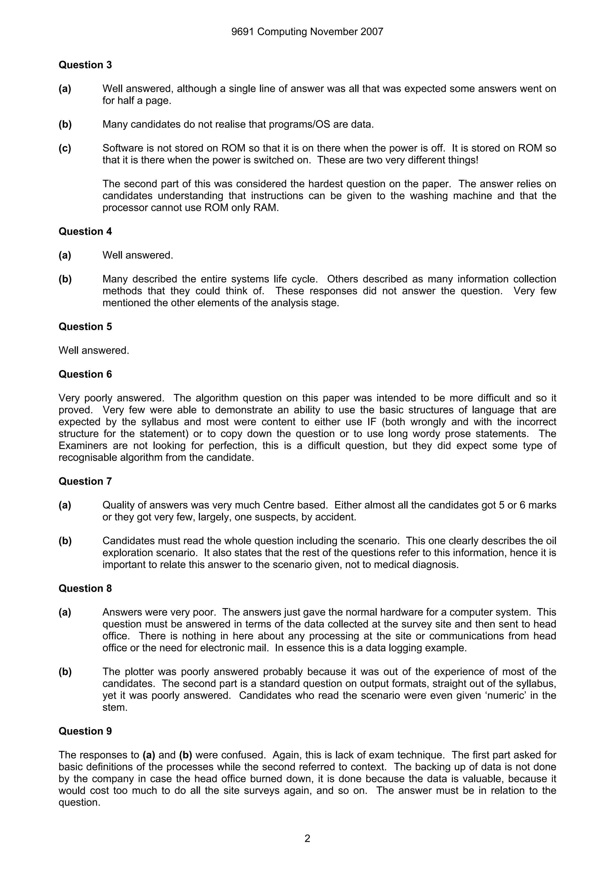 Computing Written Paper 1 General Comments Zimsec Cambridge 9691