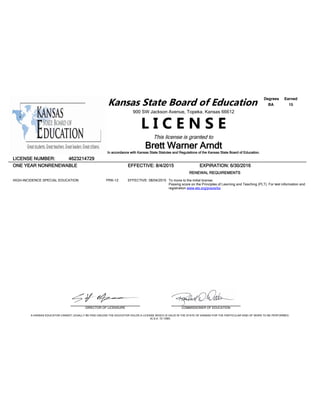Kansas Teaching License | PDF