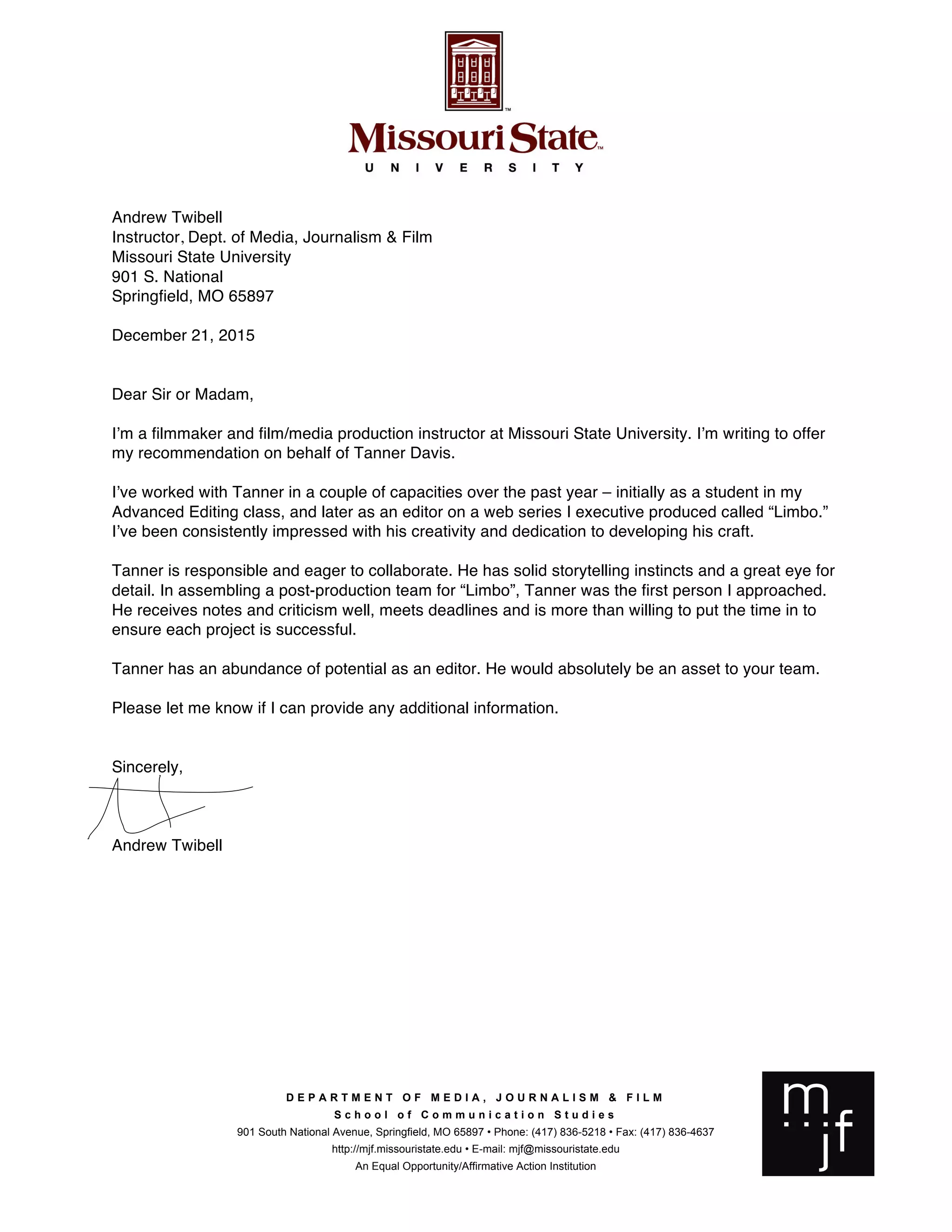 Davis Rec Letter General | PDF