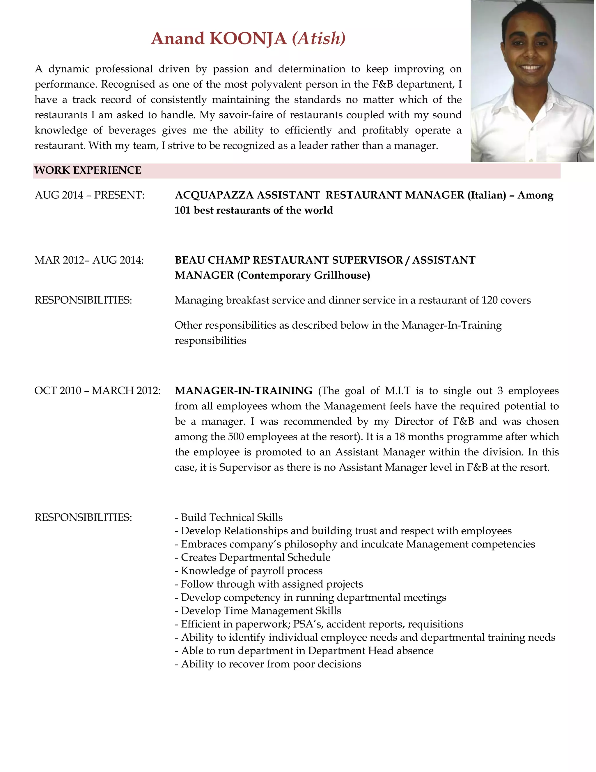 Anand KOONJA Resume | PDF