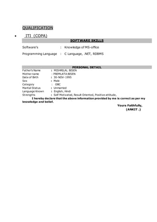 ANKIT BI. RESUME | PDF