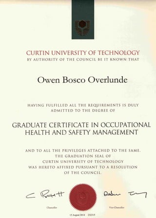 Occupational Health And Safety Certificate