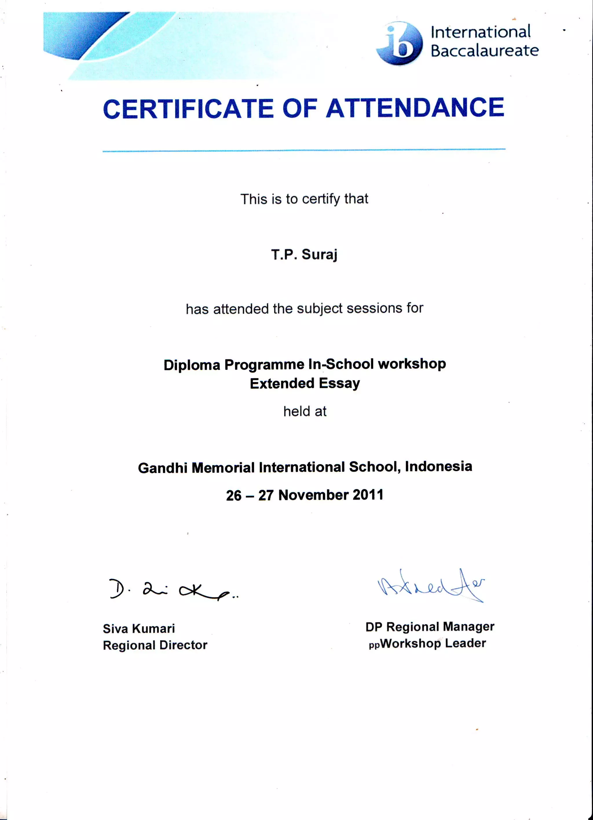 IBDP Workshop certificate | PDF