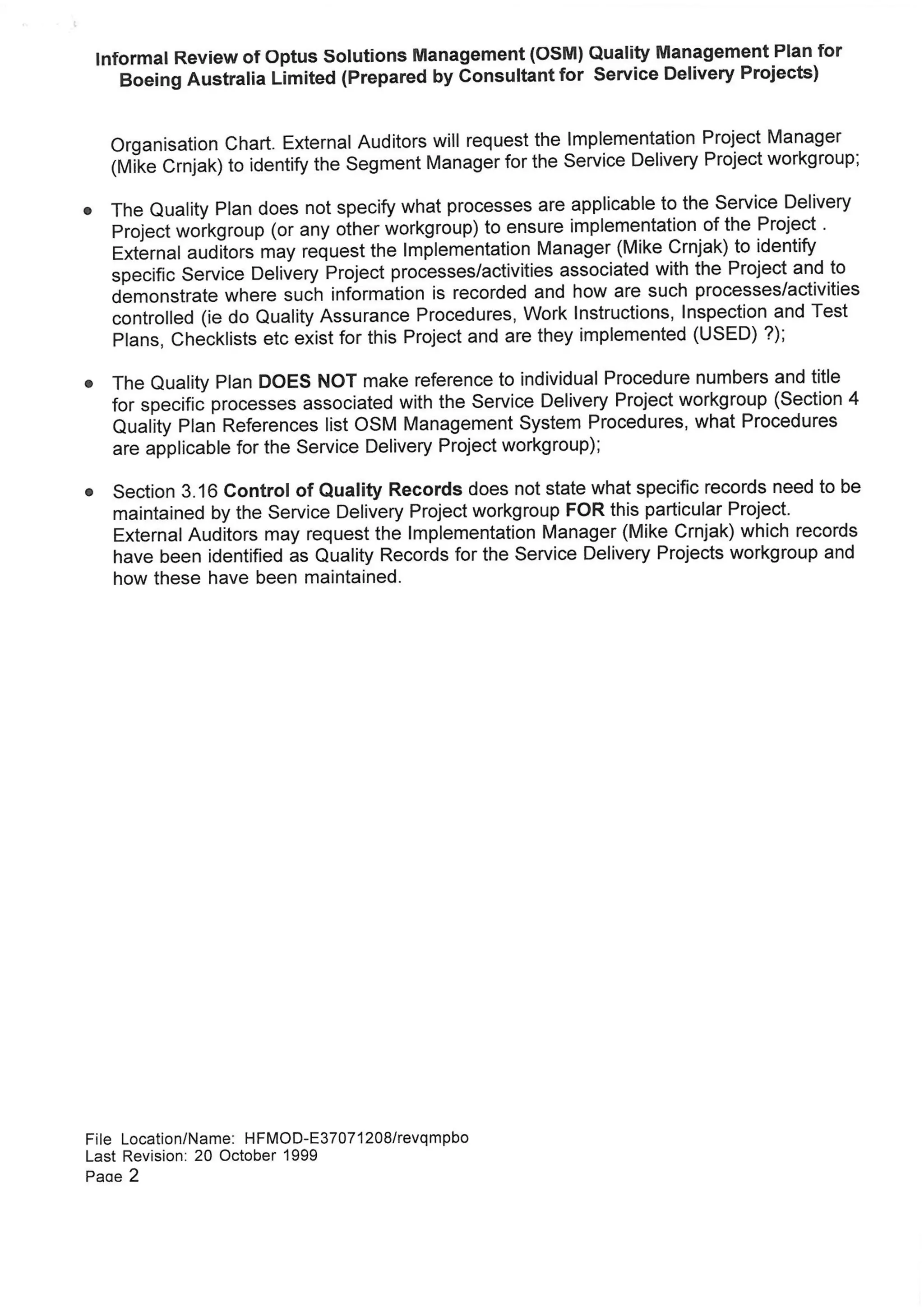 1999 Quality Management Plan Review_Boeing Australia Limited | PDF