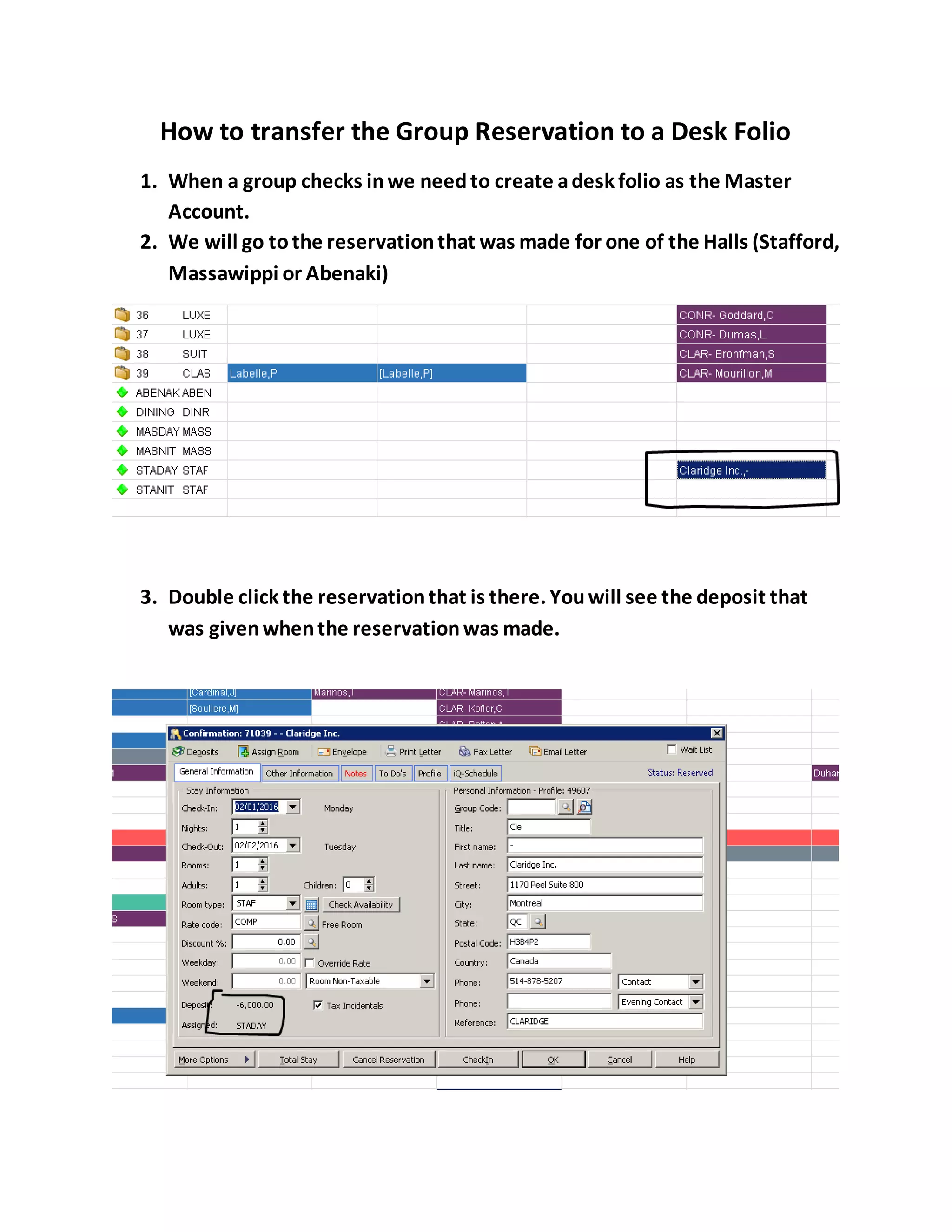 How to transfer the Group Reservation to a Desk Folio - 2016 | DOCX