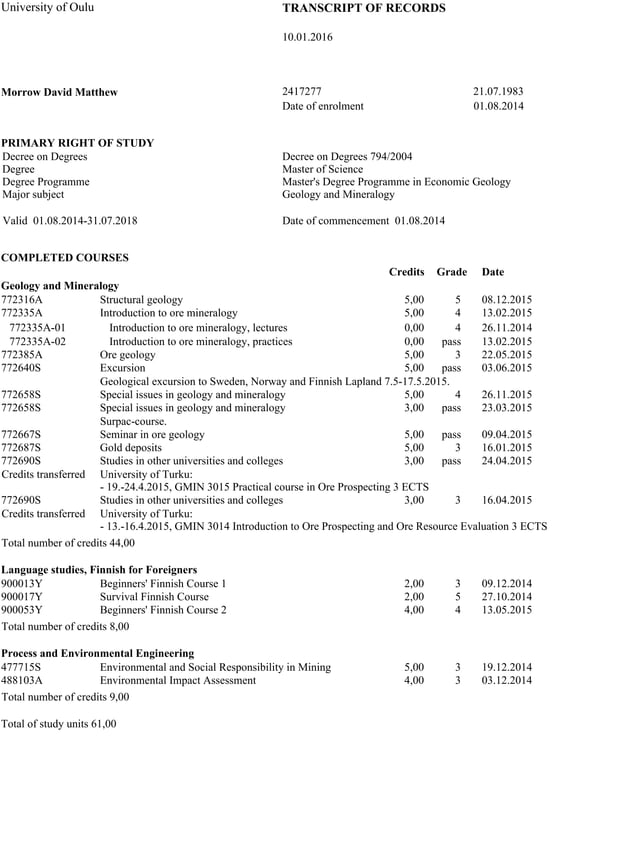 Masters Transcript | PDF | Postgraduate Education | College Education