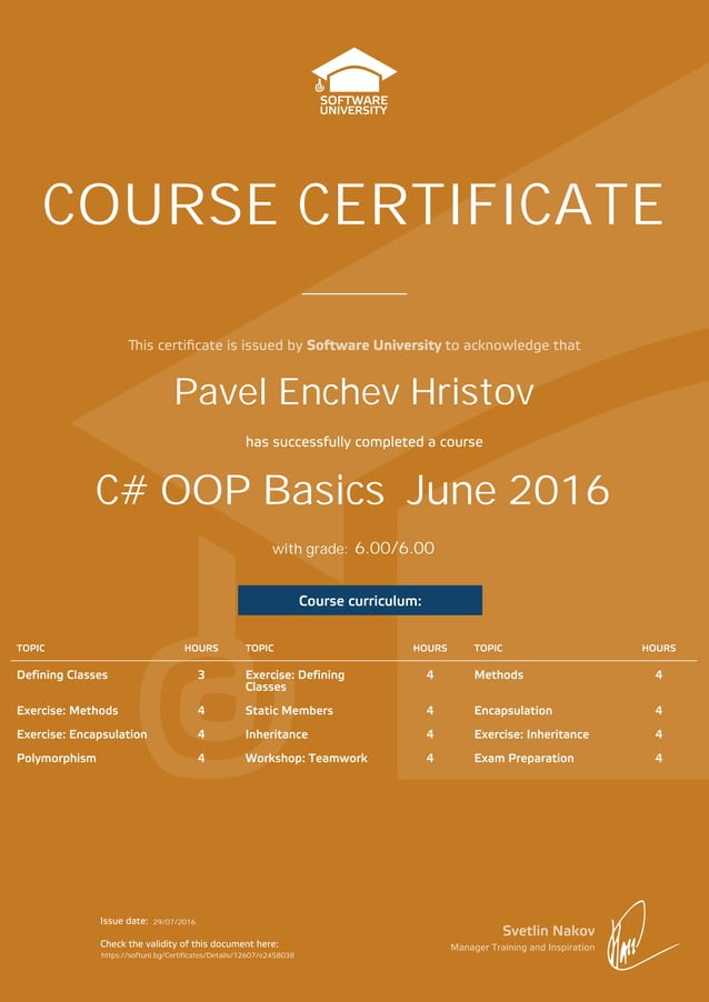 CSharp-OOP-Basics-June-2016-Certificate | PDF