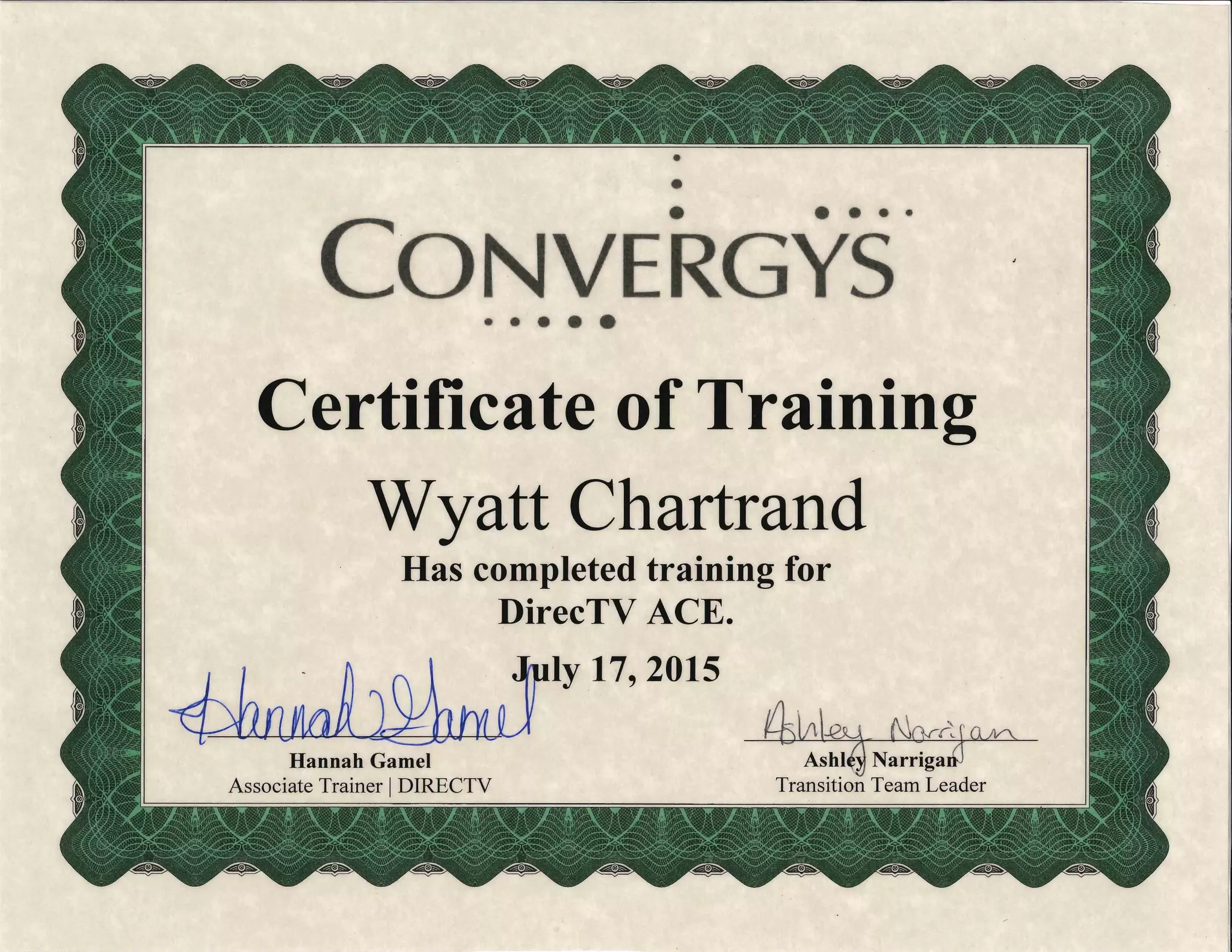 Convergys Certificate of Training_WC | PPT