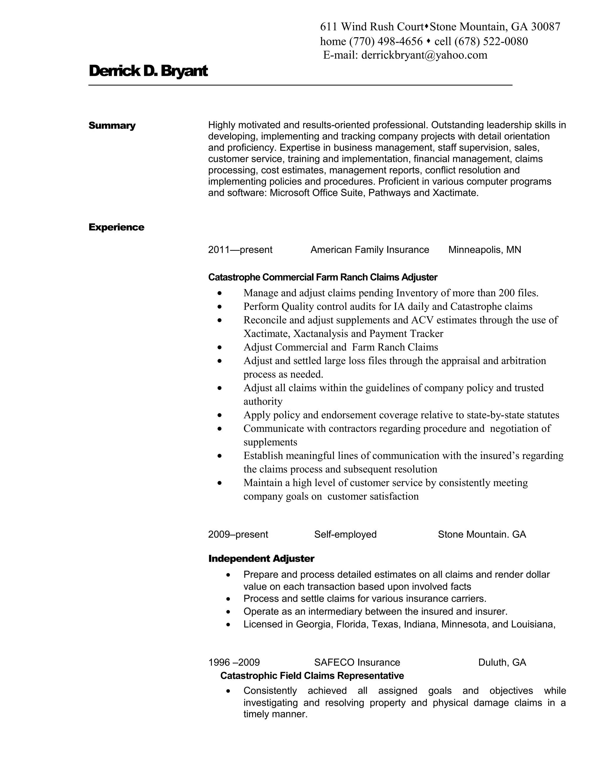 Derrick Bryant's resume' | DOC