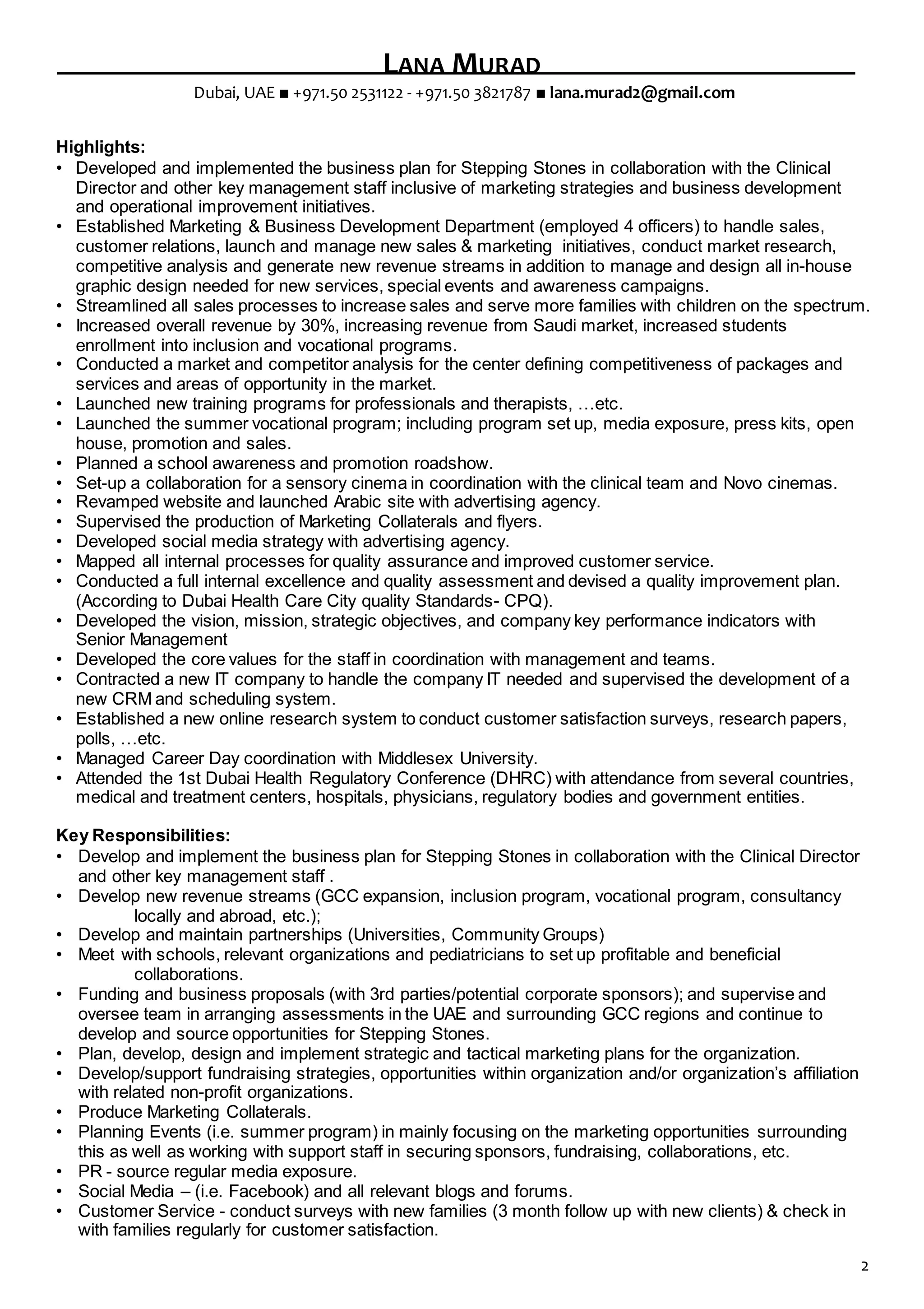 Lana Murad-CV- Updated April 2016 | PDF