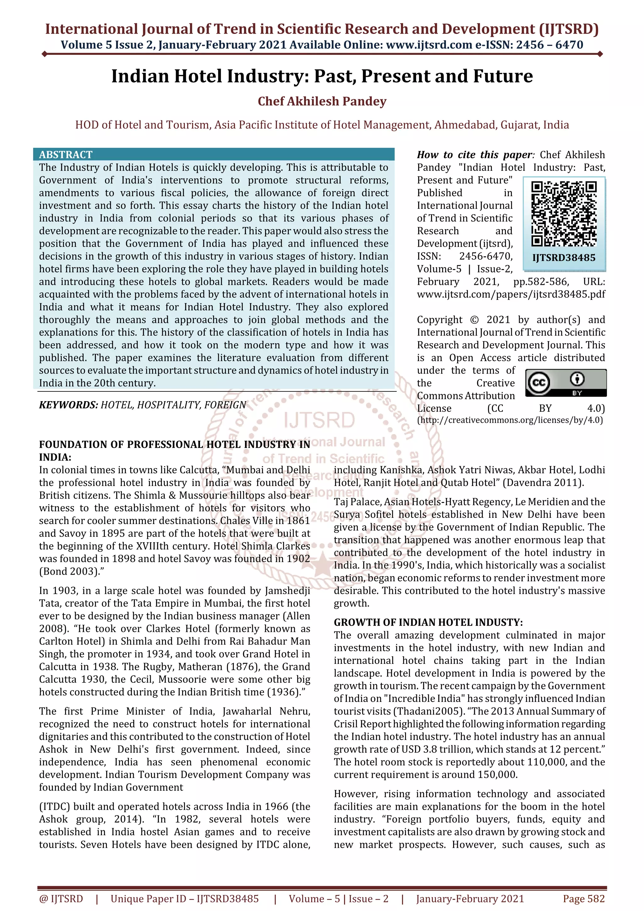 Indian Hotel Industry Past, Present and Future | PDF