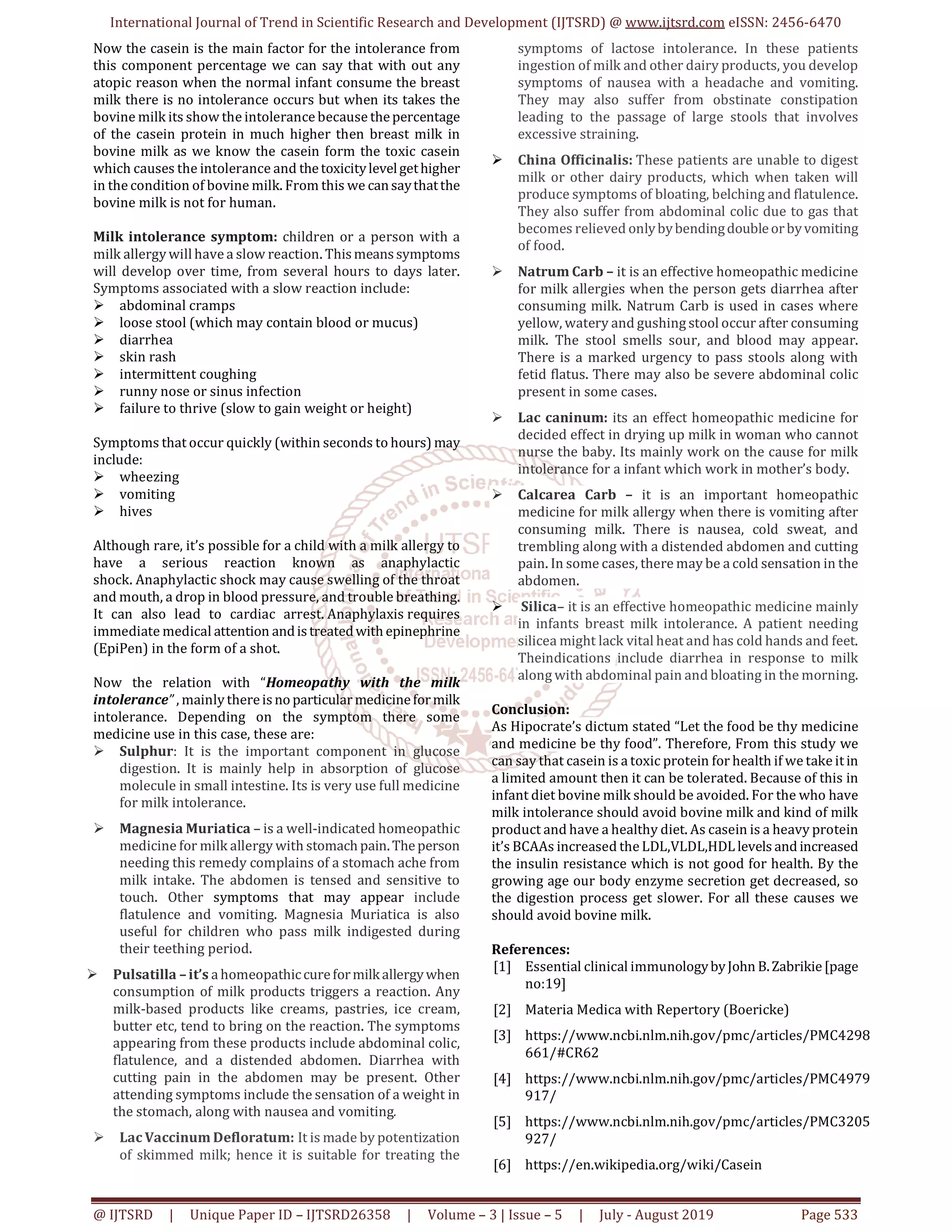 Milk Intolerance and Homoeopathy | PDF