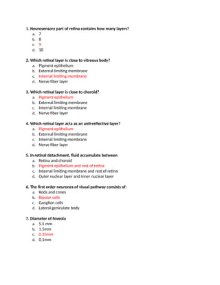96 Multiple Choice Questions (MCQS) - Retina-Optic nerve and neuro ...