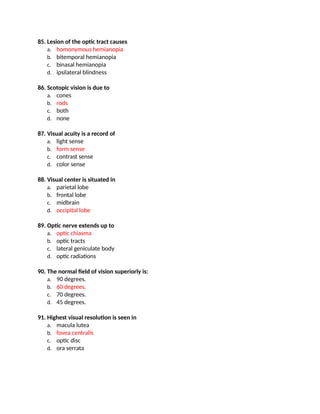 96 Multiple Choice Questions (MCQS) - Retina-Optic nerve and neuro ...