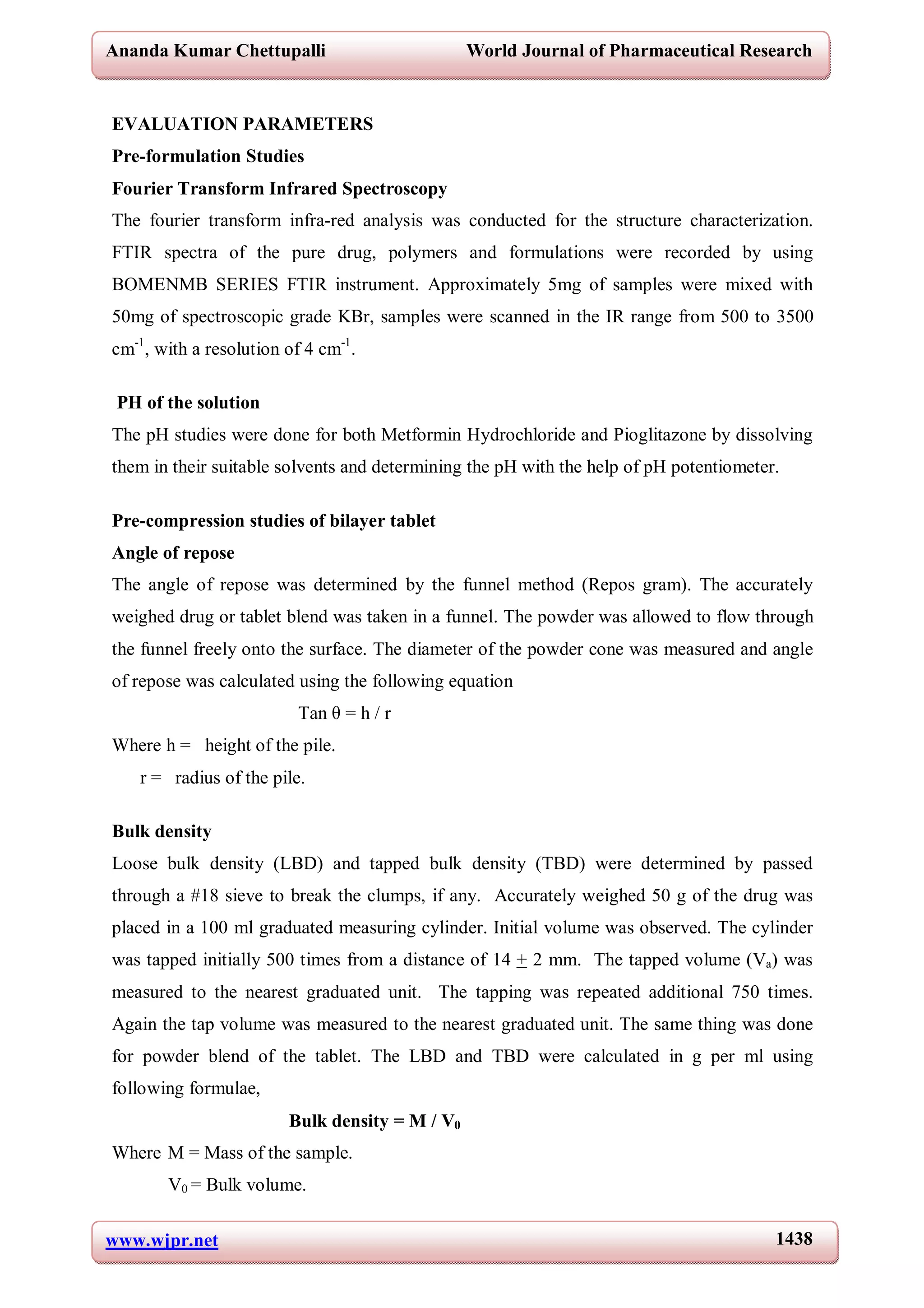 Formulation Development Of Metformin Hydrochloride And Pioglitazone Bilayered Tablets Using