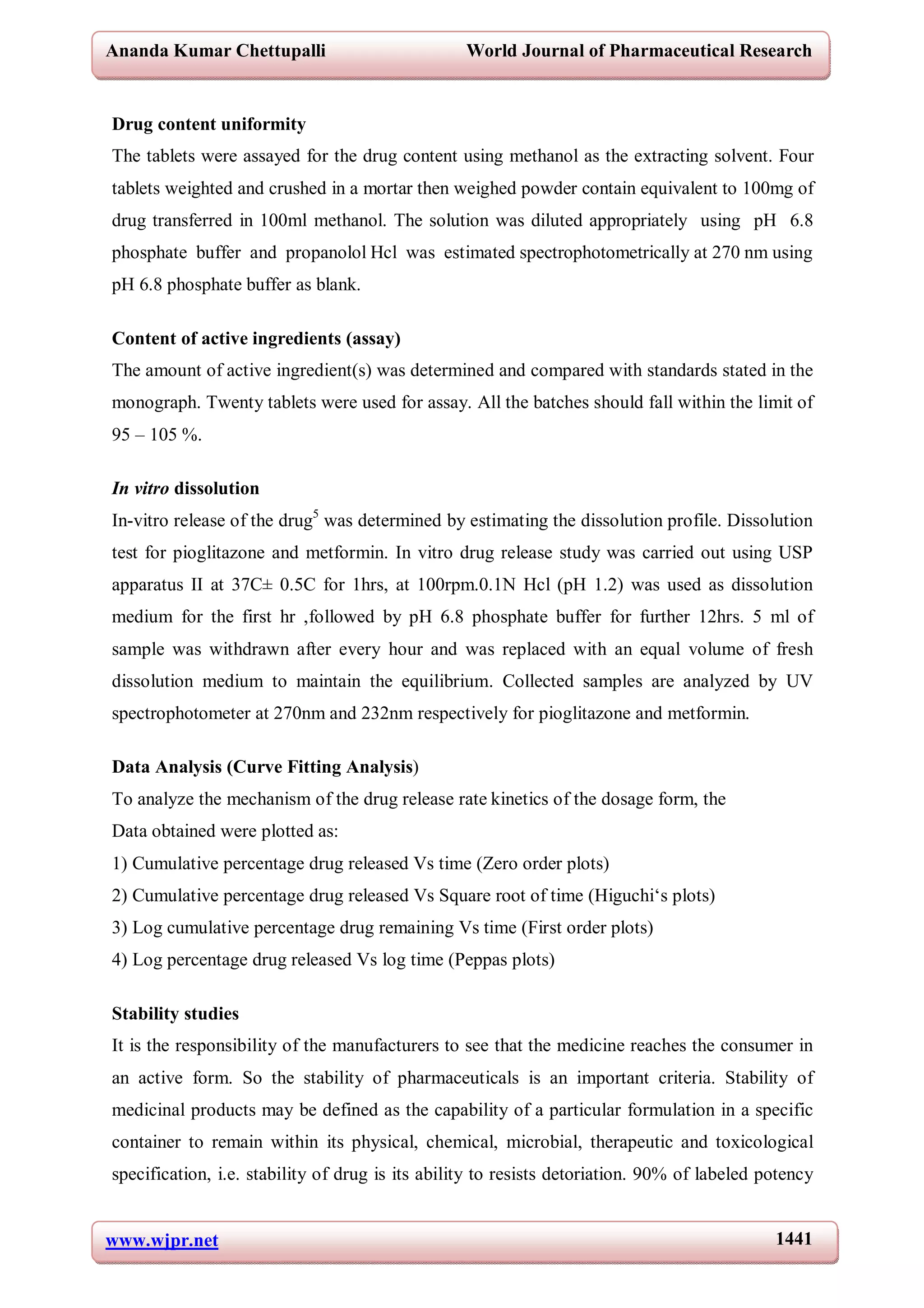 Formulation Development Of Metformin Hydrochloride And Pioglitazone Bilayered Tablets Using