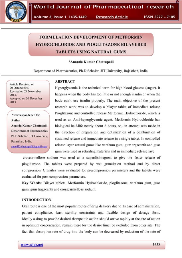 Formulation Development Of Metformin Hydrochloride And Pioglitazone Bilayered Tablets Using