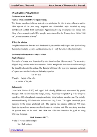 FORMULATION DEVELOPMENT OF METFORMIN HYDROCHLORIDE AND PIOGLITAZONE ...