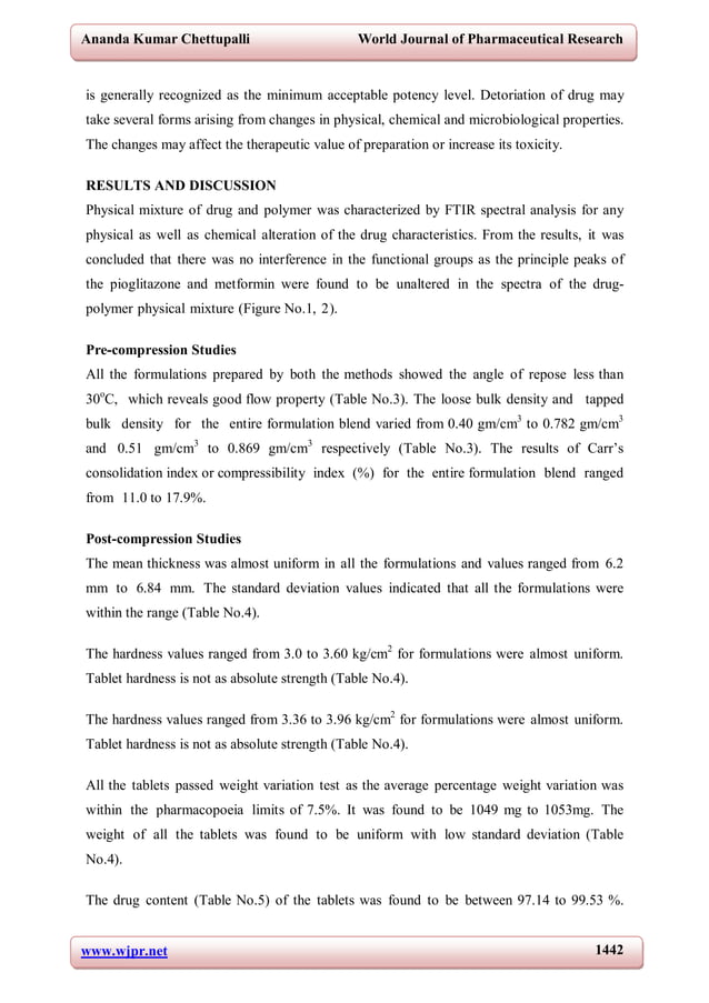 Formulation Development Of Metformin Hydrochloride And Pioglitazone Bilayered Tablets Using