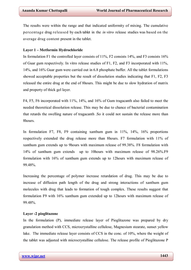 Formulation Development Of Metformin Hydrochloride And Pioglitazone Bilayered Tablets Using