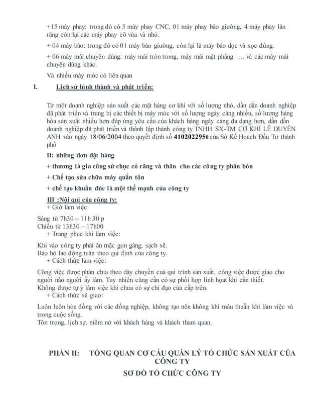 Báo cáo thực tập tốt nghiệp khoa Cơ khí Cty TNHH Cơ Khí TM Lê Duyên Anh | DOC